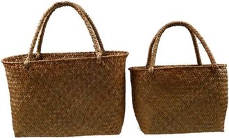 Pretyzoom Handgefertigter Seegraskorb Blumenkorb Aus Naturmaterial Geflochten Vielseitiger Pflanzenkorb F&uuml;r Wohnzimmer Und Balkon Robuste Aufbewahrungstasche Gr