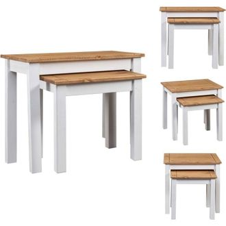 vidaXL Satztische 2 Stk. Wei&szlig; Massivholz Panama-Kiefer - Satztische - Beistelltische - Wohnzimmerstil - Landhausm&ouml;bel - Kiefernholzm&ouml;bel