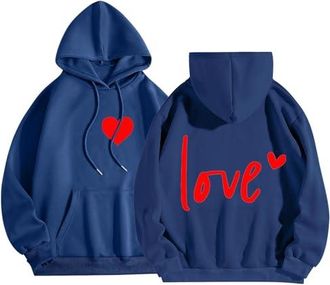 Generic 2026 Sweat &agrave; capuche &agrave; manches longues pour la Saint-Valentin et la Saint-Valentin pour femme Imprim&eacute; lettre l&eacute;g&egrave;re ample, bleu, XXL
