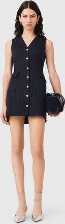 Maje Robe Tailleur Lurex Sans Manches - Bleu Marine - Maje