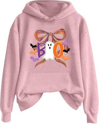Generic Vestes pour femmes 2026 - Pull &agrave; capuche imprim&eacute; Halloween - Manches longues - D&eacute;contract&eacute; - Col rond - Mode dautomne - Veste polaire confortable, ros