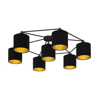 Eglo Deckenlampe Staiti, 7 flammige Deckenleuchte modern, Wohnzimmerlampe aus Metall und Textil, Schlafzimmerlampe in Schwarz, Gold, Flurlampe Decke mit E2