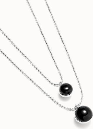 Uno De 50 UNOde50 Pendentif avec double chaîne et verre de Murano central noir plaqué argent sterling Bijou artisanal fabriqué en Espagne, talla unica, Verre de