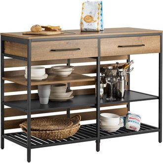 SoBuy Lot Central Style Industriel, 2 Tiroirs, 3 &Eacute;tag&egrave;res, Cadre Acier Stable, Multifonction Cuisine et Salon, 60&times;120&times;90 cm, Plateau en Panneaux de