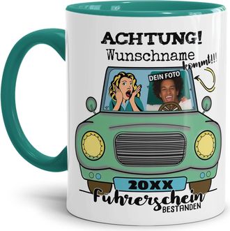 Tassendruck Fototasse selbst gestalten mit Name, Jahr und Foto - Personalisierte Foto-Geschenke zur bestandenen Führerscheinprüfung | Personalisiertes Geschenk, 3