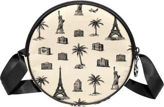 Generic Sac &agrave; bandouli&egrave;re rond pour femme, petit sac &agrave; bandouli&egrave;re vintage avec fermeture &eacute;clair, bretelles r&eacute;glables, sac &agrave; main rond d&eacute;contract&eacute; pour femmes