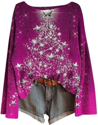 Generico Pull de Noël pour femme avec imprimé arbre de Noël à manches longues, léger et décontracté, pull de Noël pour femme