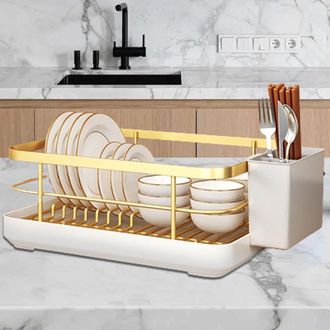 Generic Abtropfgestell Geschirr, Geschirrabtropfgestell mit Besteckablage, Geschirr abtropfst&auml;nder, Dish Drying Rack, Kohlenstoffstahl und ABS, F&uuml;r Teller, L&ouml;