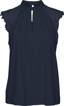 Vero Moda Damen VMMILLA SL LACE Tee GA NOOS T-Shirt, Navy Blazer, M