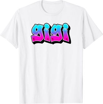 BDAZ Gigi Grandmother Graffiti Blau Rosa Schriftzug Frauen T-Shirt