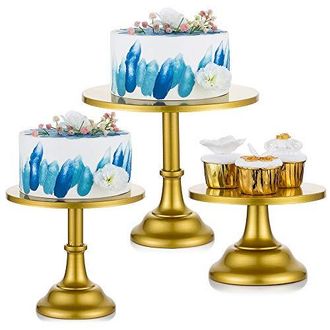 Nuptio Pr&eacute;sentoirs &agrave; G&acirc;teau 3 Pi&egrave;ces Rond en M&eacute;tal Pr&eacute;sentoirs &agrave; G&acirc;teaux 3 Plateaux Pr&eacute;sentoirs &agrave; Desserts avec Un Design Simple, Or