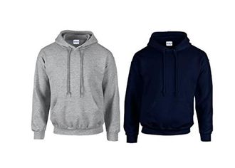 Gildan Sweat &agrave; capuche pour homme, 1 x Sportgrey + 1x Navy + 1x Hl Kauf Notizblock, L