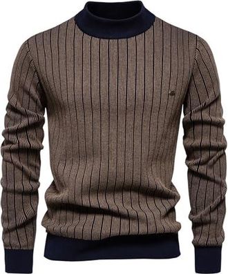 Generic Pull en tricot rayé pour homme - Pull dhiver en tricot épais à col rond doux et chaud à manches longues coupe régulière pull confortable décontracté à