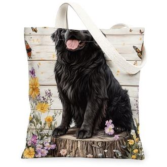 Generic Sac fourre-tout en toile motif chien de Terre-Neuve pour faire du shopping 33 x 38,1 cm, sac d&eacute;picerie r&eacute;utilisable en tissu &agrave; bandouli&egrave;re pour femme,