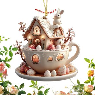 Generic Osterei-Anhänger - 2D Acryl Coffee Cup House Decor | Festival Miniatur Ei Ornament for Seasonal Tree Adornments | Artisan-Crafted Wall Hanging Accesso