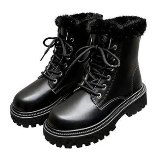 Generic Bottines Femme &agrave; Lacets Plateforme Doublure Peluche Polaire Chaude Bottes dHiver Chunky Semelle Antid&eacute;rapante L&eacute;g&egrave;res Chic et Elegant Style Britanniqu