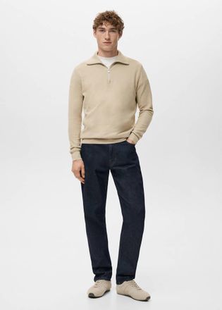 Mango Pull-over microstructure col zipp&eacute; beige - Homme - XL - MANGO MAN