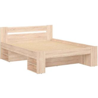 PEGANE Lit adulte 2 places 160 x 200 cm avec des &eacute;tag&egrave;res de rangement coloris Ch&ecirc;ne sonoma - Longueur 204,5 x Largeur 165 x Hauteur 47,5-85,5 cm
