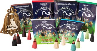 MaMeMi Deutsche Räucherkegel Starter Set - Knox 6 kleine Packungen (30 Zapfen) für Räucherhäuser & Figuren | Urlaubsduft, Weihrauch-Myrrhe, Sandelholz, Tanne