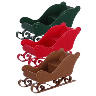 DOITOOL 3 St&uuml;ck Kleiner Weihnachtsschlitten aus Kunststoff Rot Gr&uuml;n Braun Festliche Tisch und Kaminsims Dekoration f&uuml;r Zuhause B&uuml;ro