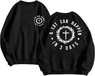 Generic DENGJIAMY Pull chr&eacute;tien classique pour homme &laquo; A Lot Can Happen In 3 Day &raquo; Mode J&eacute;sus Faith Hauts Tendance Croix Chemise &agrave; manches longues pour homme,