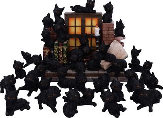 Nemesis Now The Witches Katzenstreuständer und 36 Schwarze Katzenfiguren, 24,8 cm
