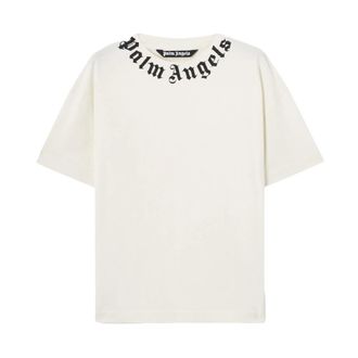 Palm Angels Homme, Tops, Blanc, Taille: L Neck Logo Regular Tee