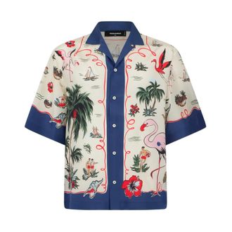 Dsquared2 Homme, Chemises, Multicolore, Taille: XL Contrasting Collar Short Sleeve Shirt