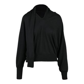 Jucca V-Ausschnitt Pullover mit Schalkragen - - Knitwear - Damen - Schwarzk - XS