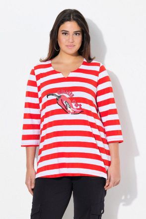 Ulla Popken T-Shirt Shirt Ringel verzierte Peperoni Classic 3/4-Arm