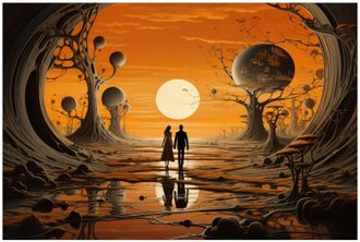 Wallario K&uuml;chenr&uuml;ckwand aus Glas 90 x 60 cm, Motiv: Sonnenuntergang in Einer fremden Welt | Spritzschutz abwischbar & pflegeleicht