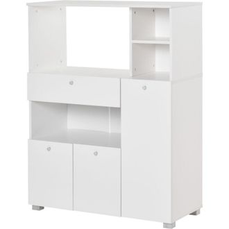 HOMCOM Meuble de micro-onde armoire cuisine meuble de rangement multi-rangements buffet avec 2 placards 4 niches tiroir coulissant dim. 90L x 40l x