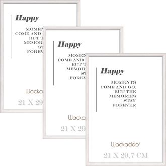 Wackadoo Bilderrahmen 21x30 DIN A4 Dokumentenrahmen 21x29,7 wei&szlig; 3er Set Fotowand Fotorahmen mit Glasscheibe Picture frame Holz aus MDF