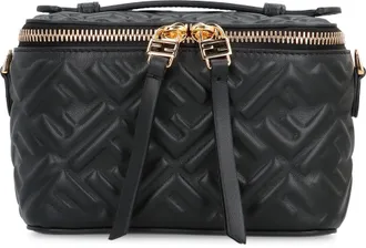Fendi Womens Leather Mini Bag Vanity Black-Gold Soft Lamb Handbags Black/gold Hand