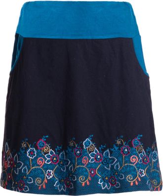 vishes Alternative Bekleidung - Damen Mini-Rock Baumwolle Blumen-Muster extra breiter Bund mit Kordel-Zug und Taschen mit Stickerei schwarz 48