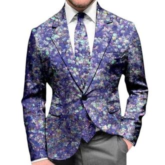 Generic Veste &agrave; paillettes pour homme - Imprim&eacute; multicolore - Costume de carnaval - Veste de costume slim fit - Avec motif cravate - Tenue de f&ecirc;te disco des a