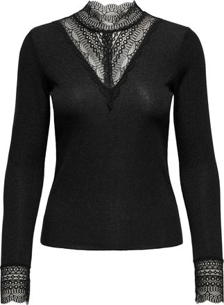 Only Carmakoma Damen Cartilde Glitter L/S Highneck Top Noos, Black, Large
