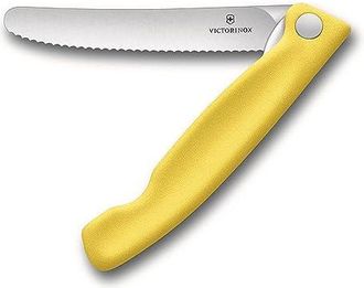 Victorinox by Swiss Army Swiss Classic Profi Tomaten- und Tafelmesser, Extra Scharfe Klinge, Wellenschliff, 11 cm, Rostfreier Stahl, gelb