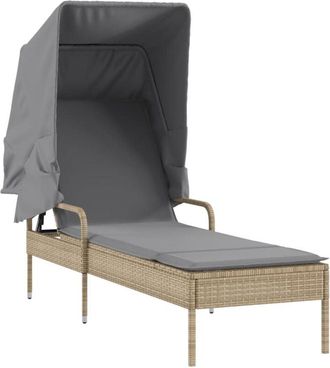 vidaXL Sonnenliege mit Dach Beige Poly Rattan - Vidaxl