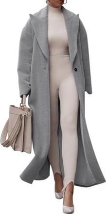Onsoyours Manteau De Laine Femme Trench Coat Long Blouson Revers Chaud Hiver Veste Parka &Eacute;l&eacute;gant Manches Longues Jacket Overcoat Cardigan A Gris L