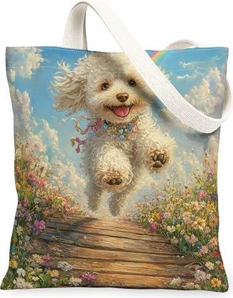 Generic Sac fourre-tout en toile r&eacute;utilisable pour le shopping 33 x 38 cm, sac d&eacute;picerie r&eacute;utilisable pour femme, motif floral, animal domestique, plage, esth