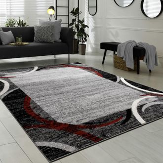 Paco Home Paco Home - Tapis de Salon Moderne Avec Bordure Tapis De Marque Moucheté Gris Noir Rouge 240x340 cm