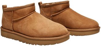 UGG Womens Classic Ultra Mini Ankle Boots Brown Leather Lambskin Shoes