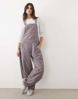 Asos Cord-Overall mit weitem Bein in verwaschenem Taupe-Braun