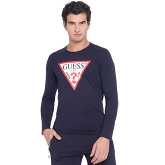 Guess Guess Herren CN LS ORIGINAL Logo Shirt, Navy/Wei&szlig;/Rot/Schwarz, M