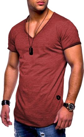 Rello & Reese Herren T-Shirt Kurzarm Basic Oversize V-Neck MT-7102 [Bordeaux wash