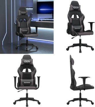 vidaXL Gaming-Stuhl mit Massagefunktion Schwarz und Grau Kunstleder - Massagestuhl - Gamingstuhl mit Massage