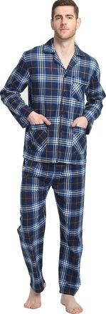 Global Herren Schlafanzug Flanell | Herren Pyjama Set Lang Baumwolle | Herren Zweiteilige Nachtw&auml;sche Loungewear Schlafanzughose Lang Gummizug und Kordelzug|