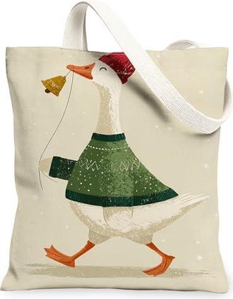 Generic Sacs fourre-tout en toile doie dhiver, charmant motif oiseau, sacs &agrave; provisions r&eacute;utilisables, festifs, l&eacute;gers et lavables, Beige, 13x15 Inch