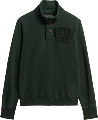 Superdry Herren Vintage Athletic Pullover mit halber Knopfleiste Akademie Dunkelgr&uuml;n XL